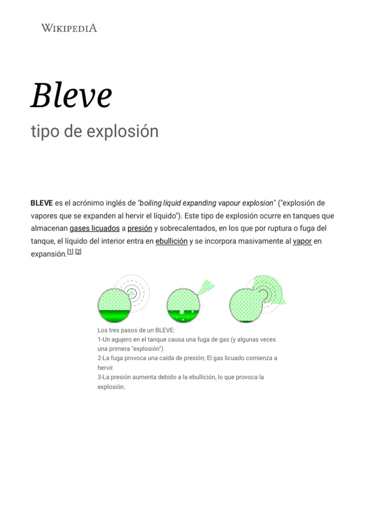 Bleve - Wikipedia, La Enciclopedia Libre | PDF | Ingeniería de Procesos | Tecnologías de gas