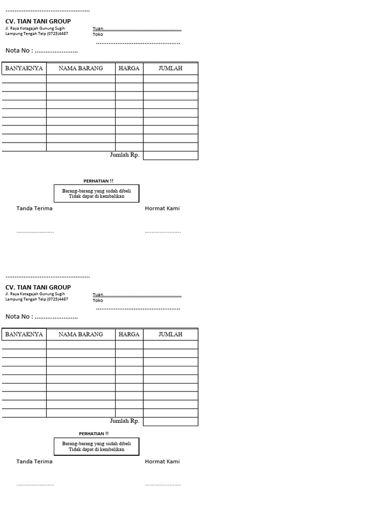 Nota | PDF | Pengelolaan Keuangan & Uang | Memasak, Makanan, & Anggur