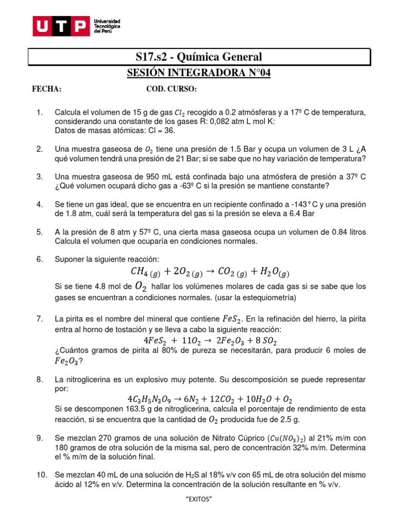 Sesion Integradora 04 QG | PDF | Gases | Concentración