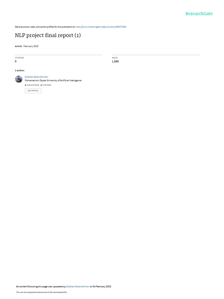 NLP Project Final Report1 | PDF | Learning | Human Communication