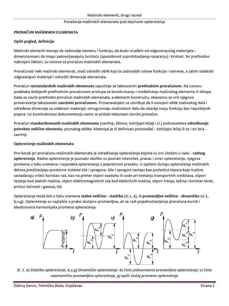 Ponasanje Masinskih Elemenata Pod Dejstvom Opterec487enja | PDF