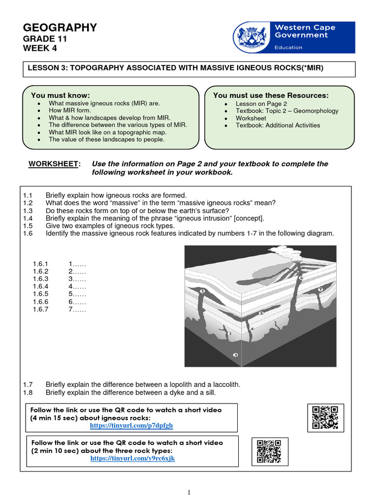 Geography Grade 11 Term 2 Week 4 - 2020 | PDF | Rock (Geology) | Magma
