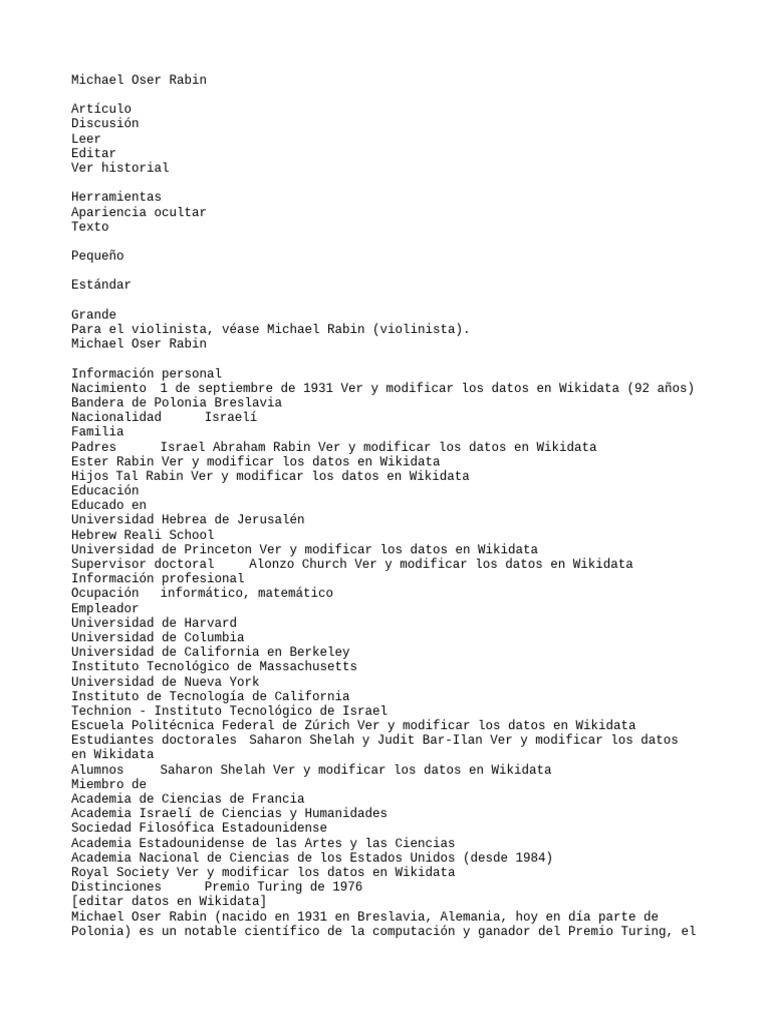 Michael Oser Rabin | PDF | Teoría de la complejidad computacional ...