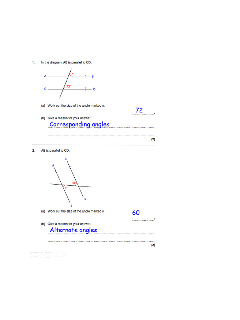Angles Parallel Lines Ans | PDF