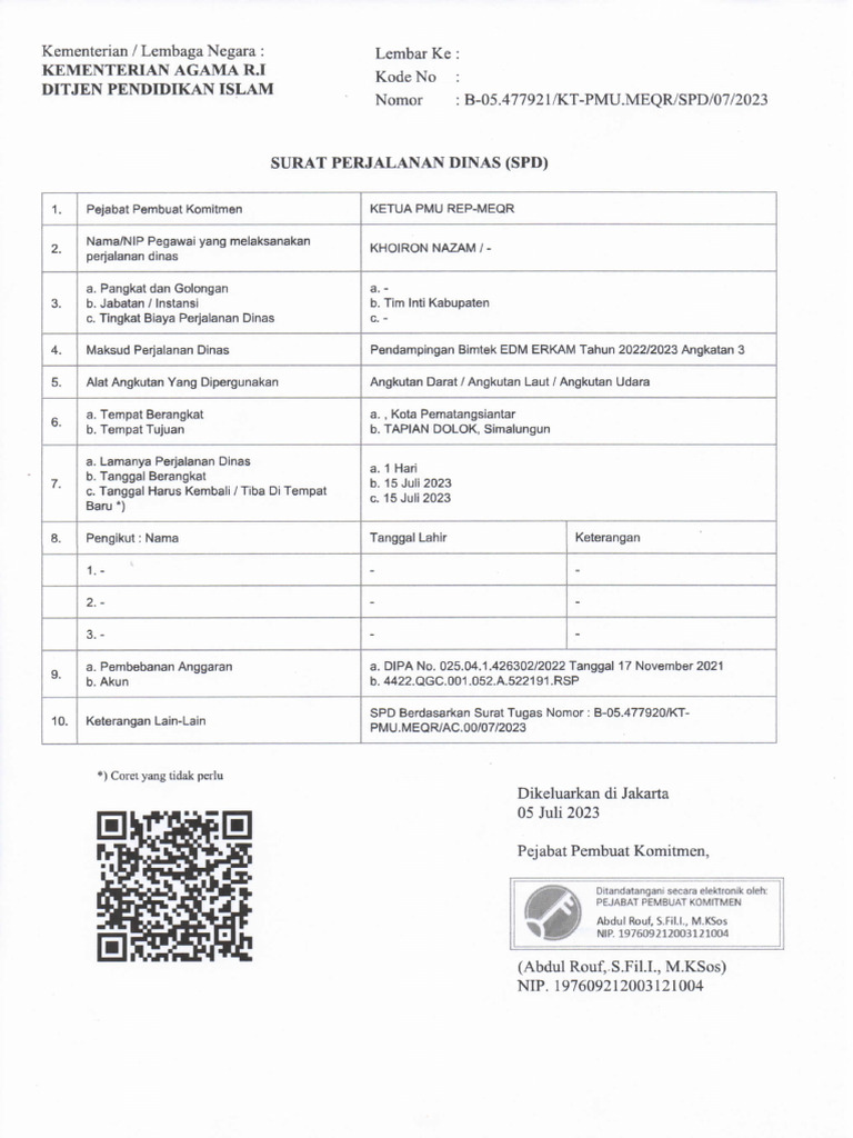 Surat Perjalanan Dinas | PDF