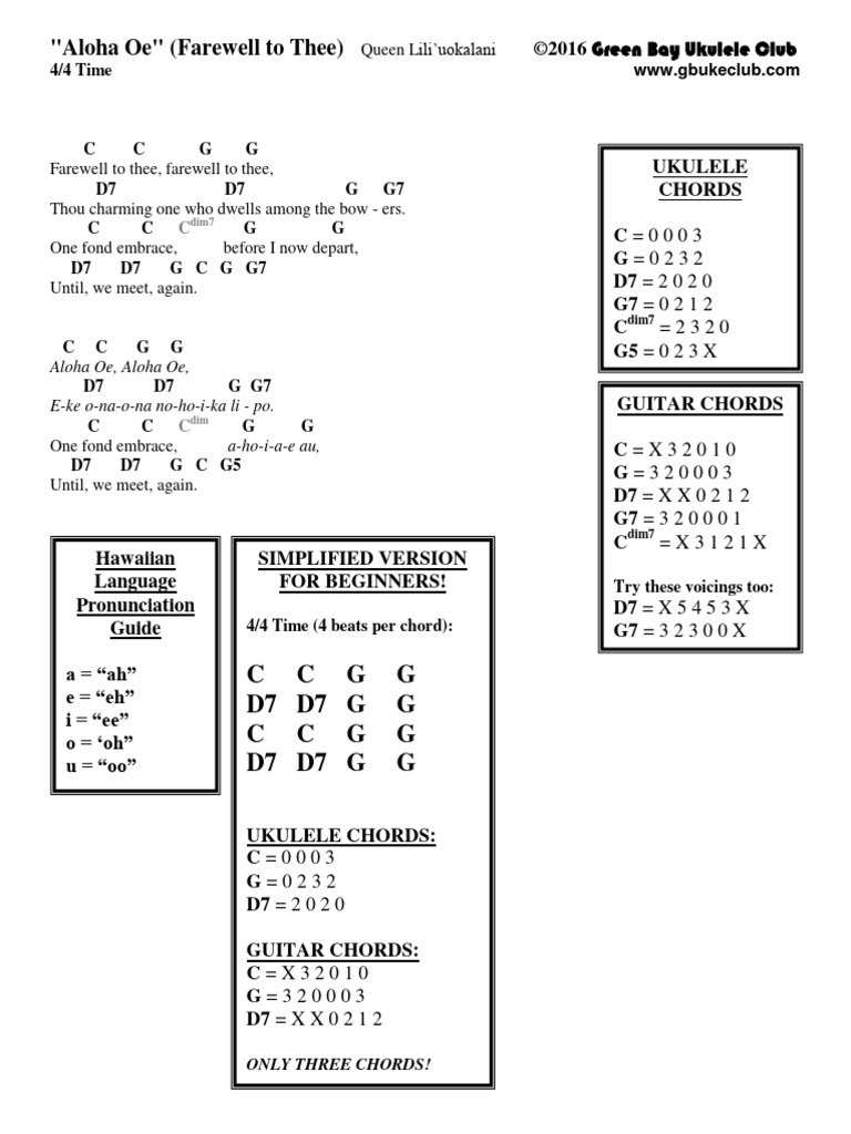ALOHA OE Lyrics and Chords PDF | PDF | Hawaii | Compositions