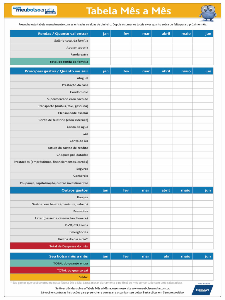 Tabela Mes A Mes Controle Financeiro | PDF