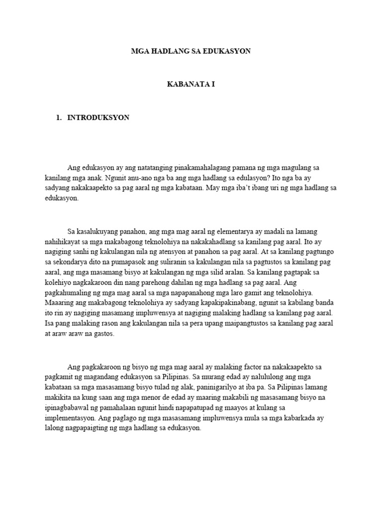 Mga Hadlang Sa Edukasyon 1 | PDF