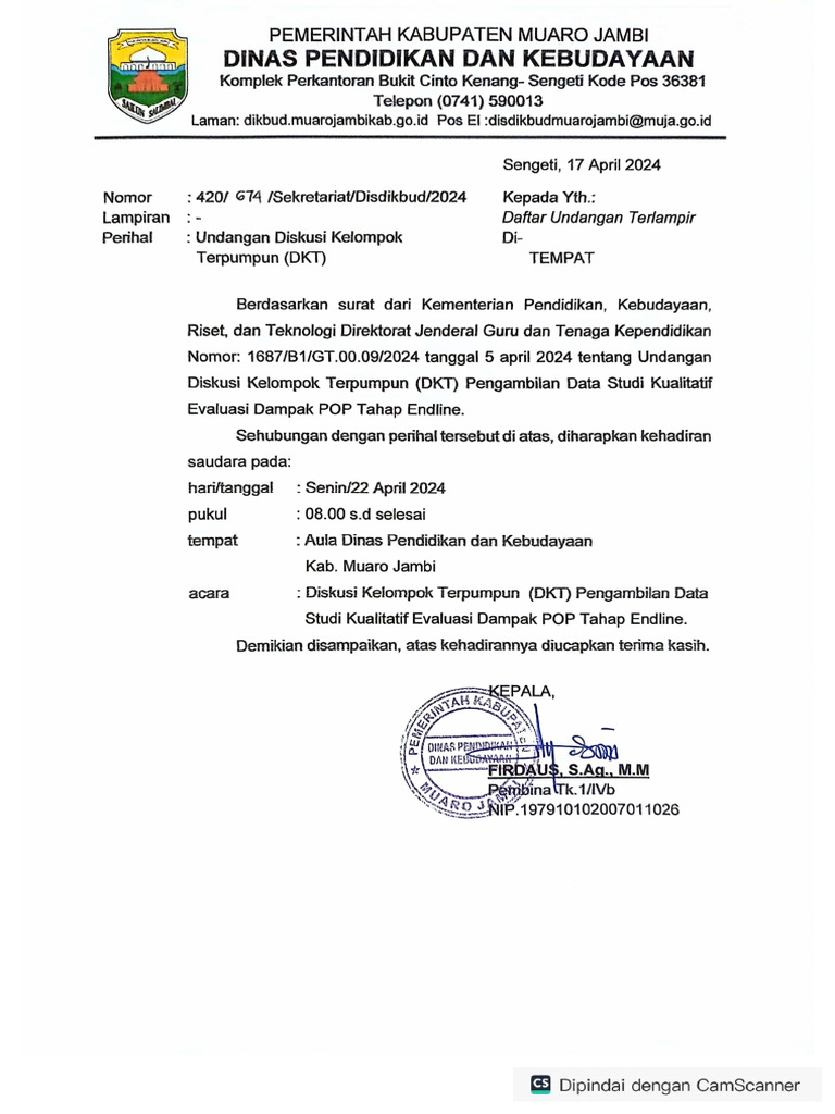 Undangan Diskusi Kelompok Terpumpun (DKT) | PDF