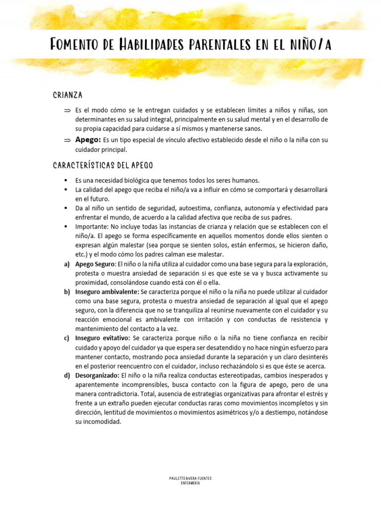 Clase 20 Fomento de Habilidades Parentales en El Niño | PDF | Teoría de apego
