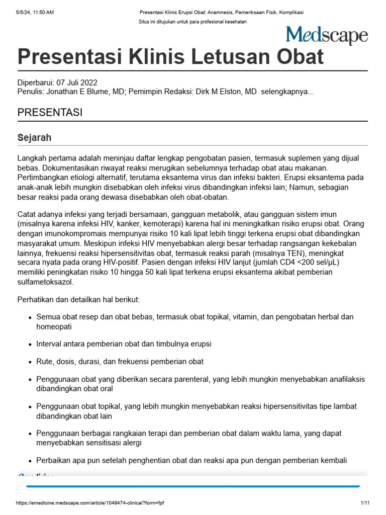 Presentasi Klinis Erupsi Obat - Anamnesis, Pemeriksaan Fisik ...