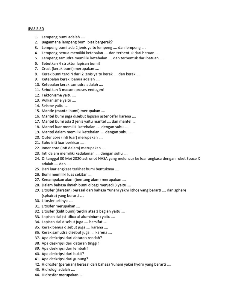 Asts 2 Ipas 5 SD (Latihan) - 111808 | PDF