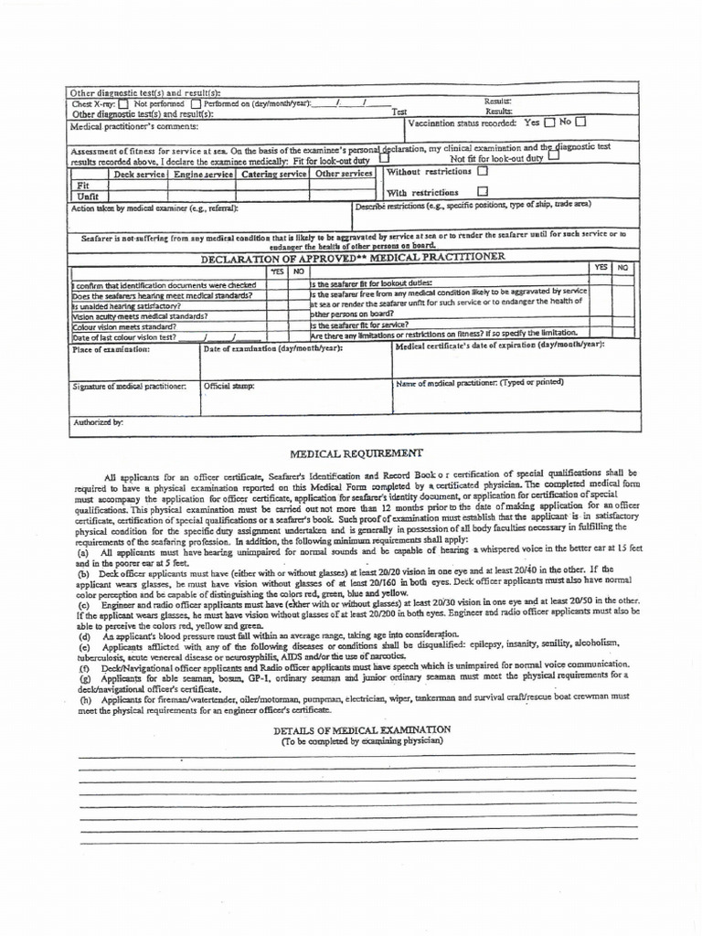 Seafarer Medical Certificate Page 2 | PDF