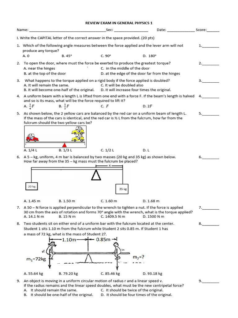 Review Exam Physics 1 Final 2023 | PDF | Force | Planets