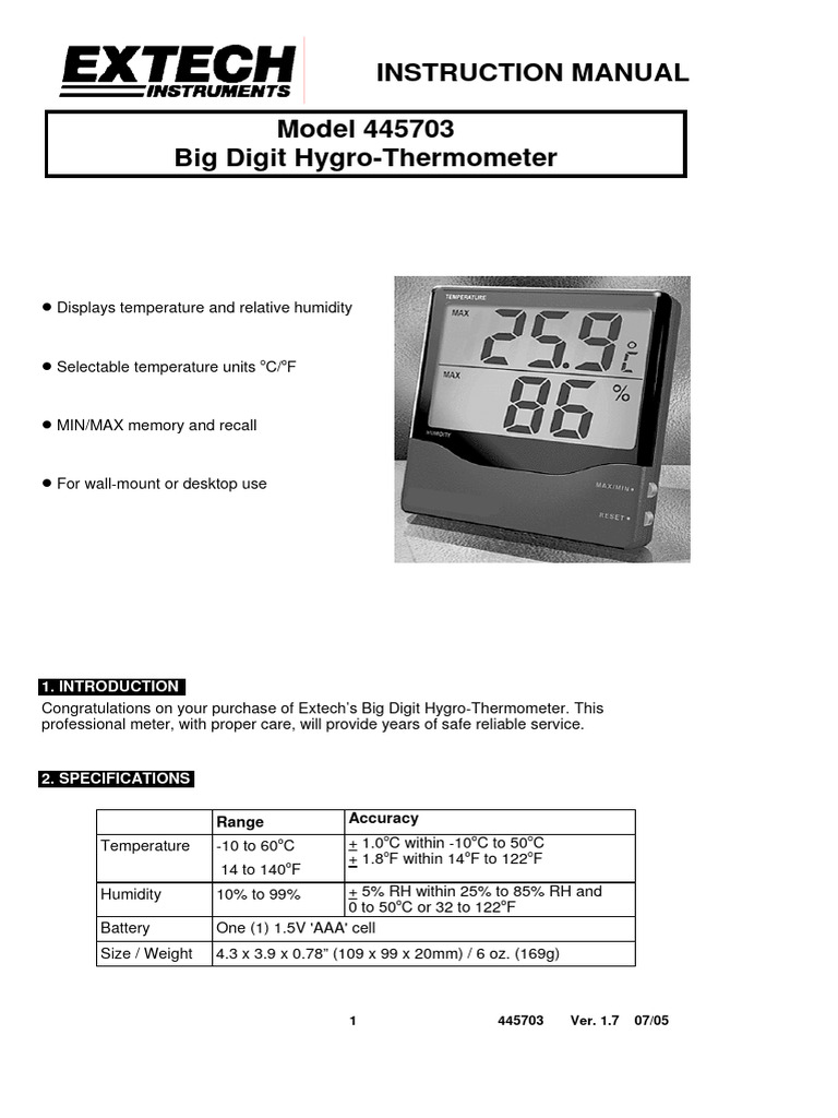 Manual Thermometer 445703 - UM | PDF | Calibration