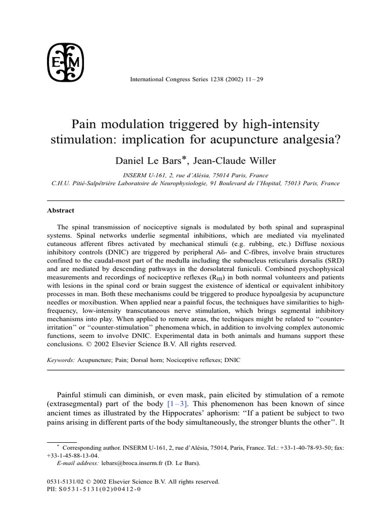 Pain Modulation by High Intensity Estimulation 2 | PDF | Pain ...