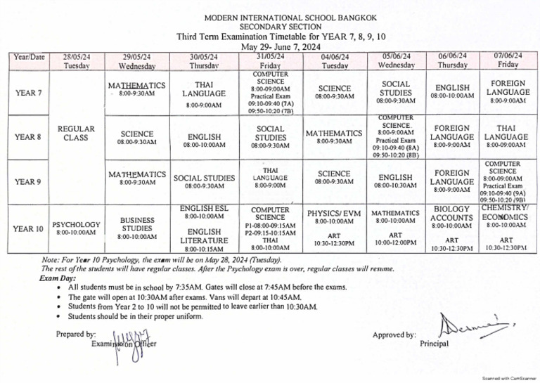 Third Term Examination Timetable 2024 | PDF | Science