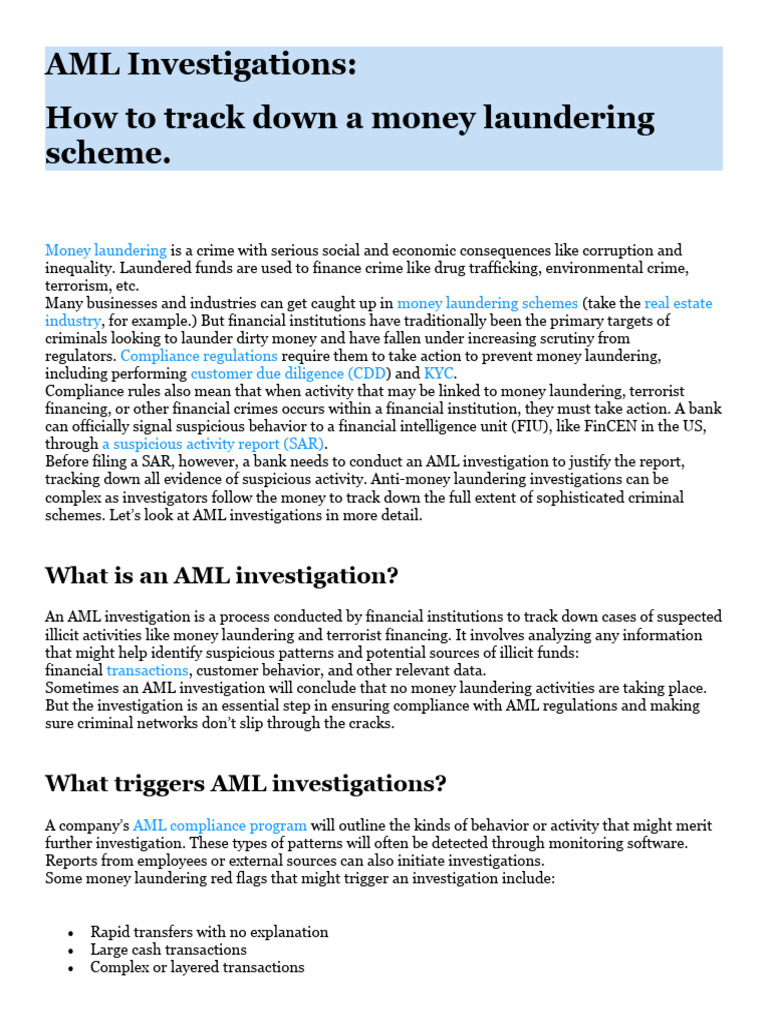 AML Investigations | PDF | Money Laundering | Financial Regulation