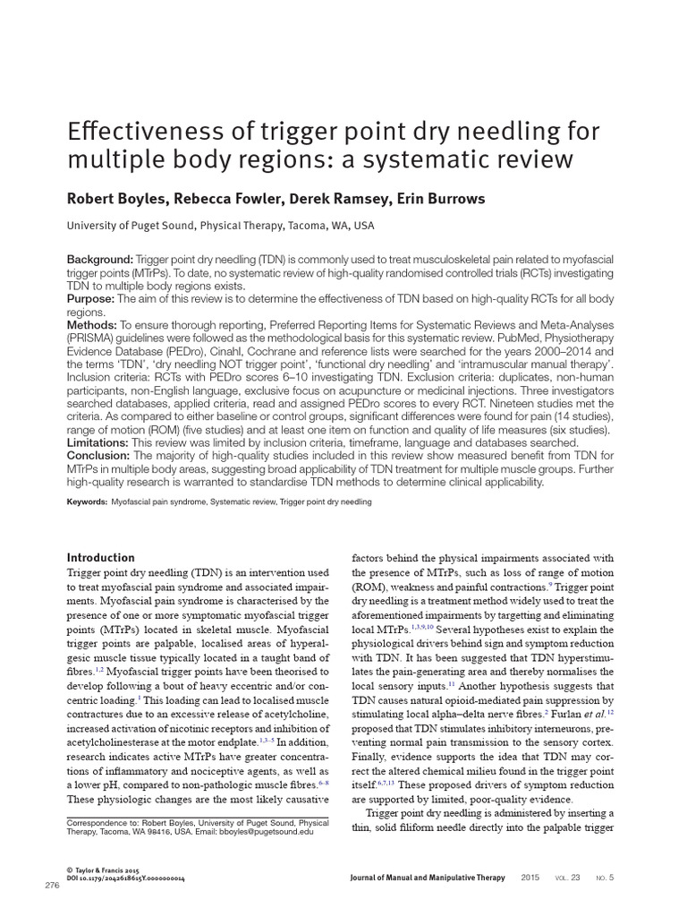 Dry Needling For Multiple Body Regions Systematic Review 2015 ...
