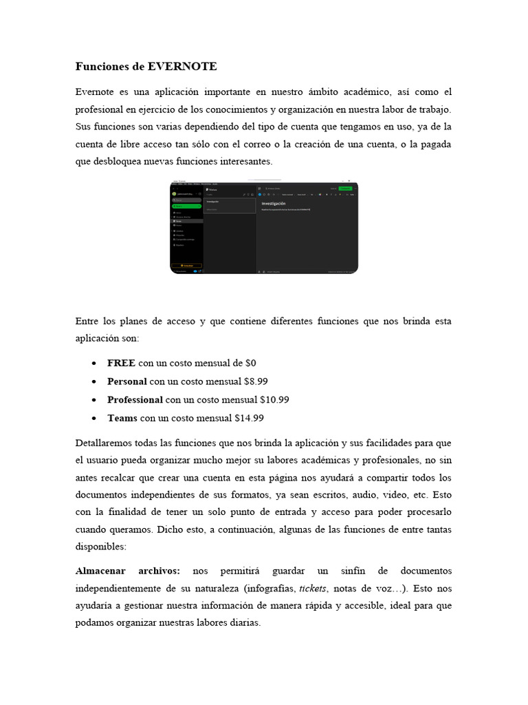 Ever Note - Funciones | Descargar gratis PDF | Evernote | Aplicación movil
