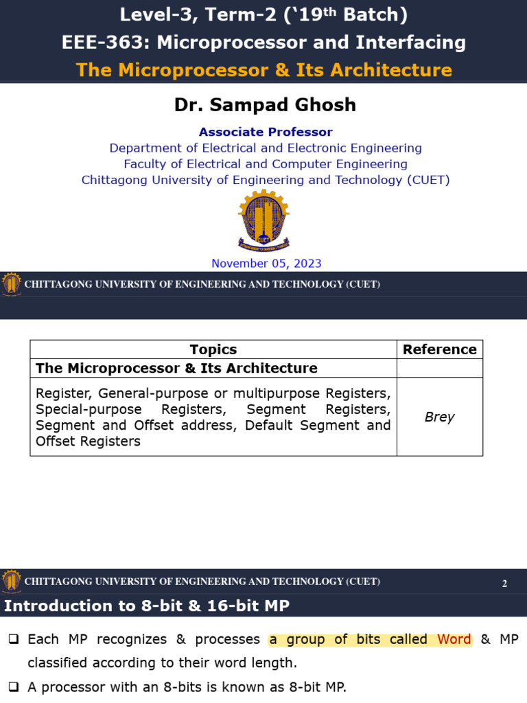 The Microprocessor & Its Architecture: Dr. Sampad Ghosh | PDF ...