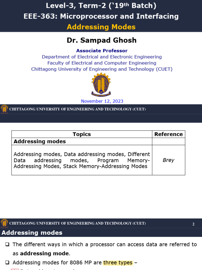 Addressing Modes: Dr. Sampad Ghosh | PDF | Digital Electronics | Computer Architecture