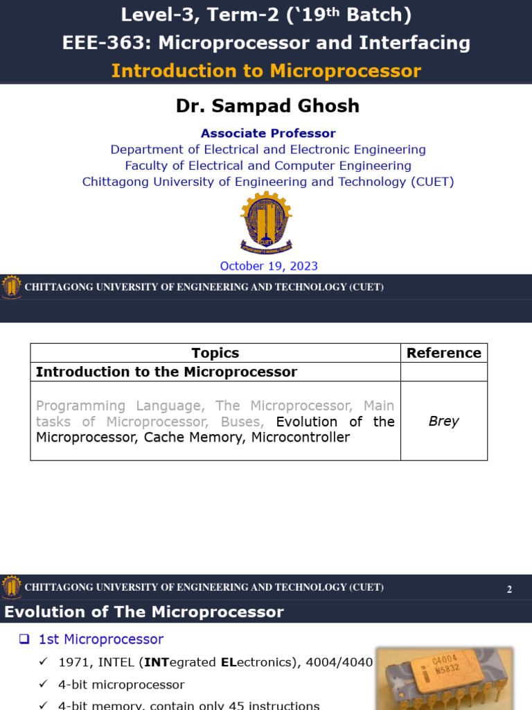 Introduction To Microprocessor: Dr. Sampad Ghosh | PDF | Central Processing Unit | Microprocessor
