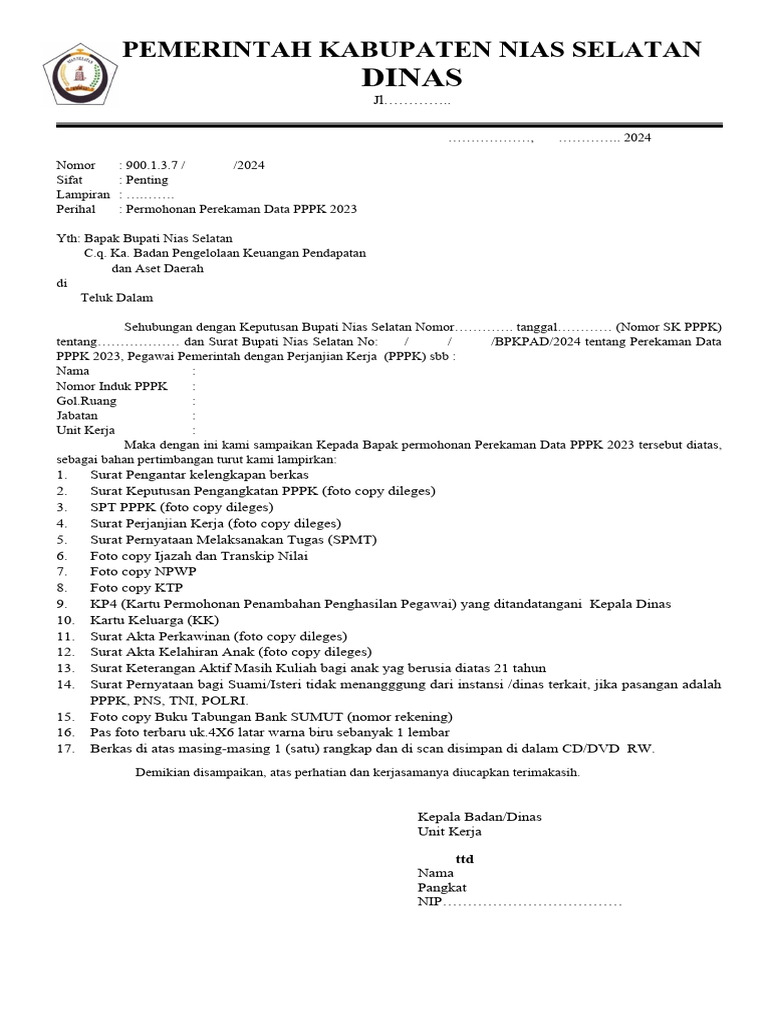 2 PPPK Surat Pengantar Perekaman Data | PDF