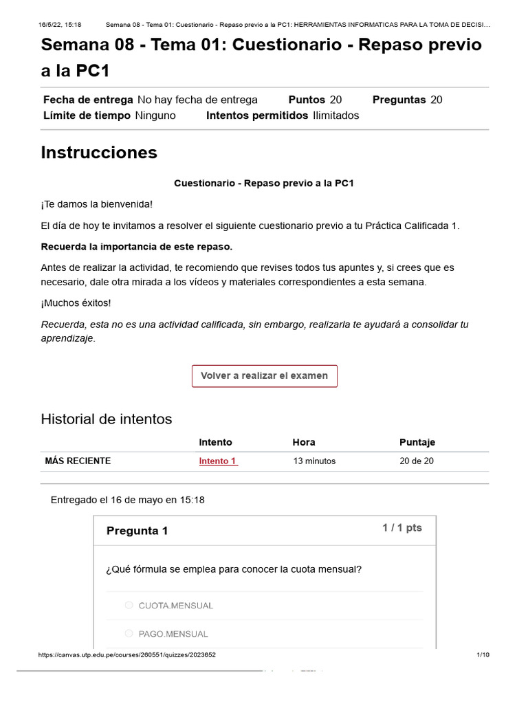 Semana 08 Tema 01 Cuestionario Repaso Previo A La pc1 Herramientas Informaticas para La Toma de ...
