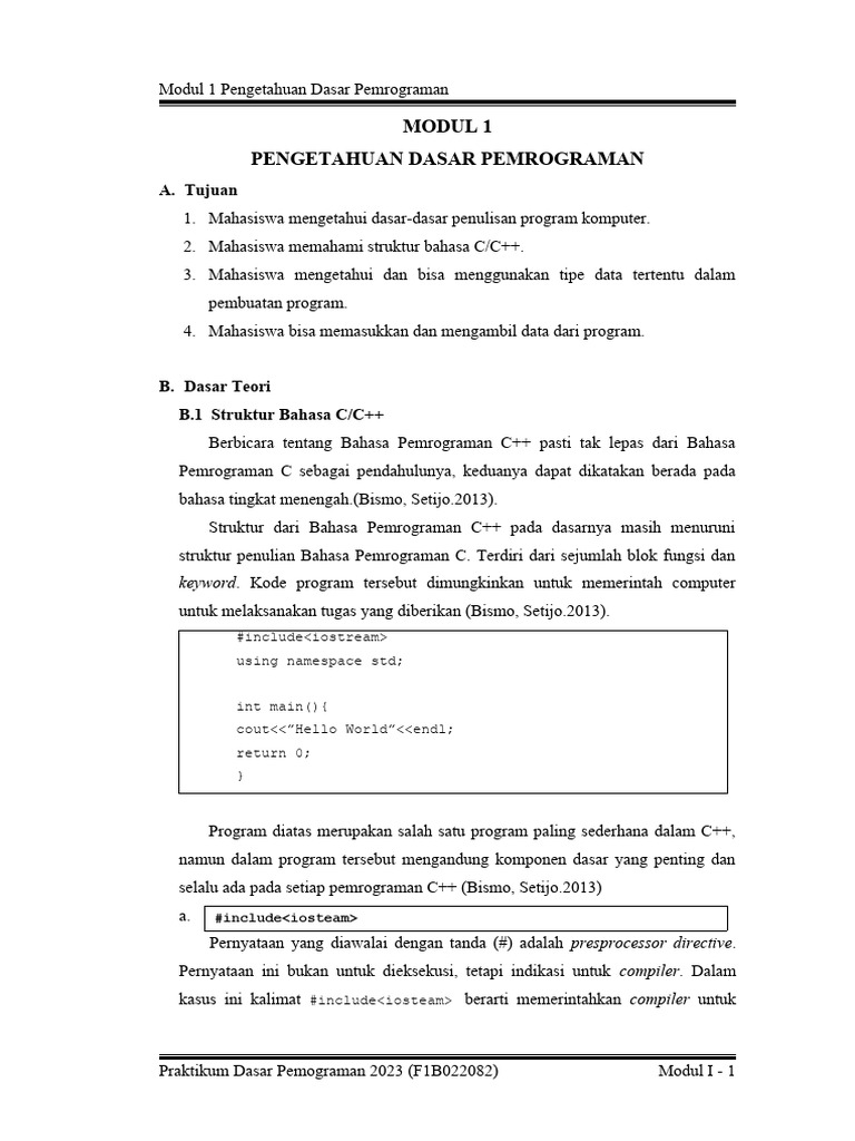 Praktium Dasar Pemrograman - 1 | PDF | Metode & Bahan Ajar | Komputer