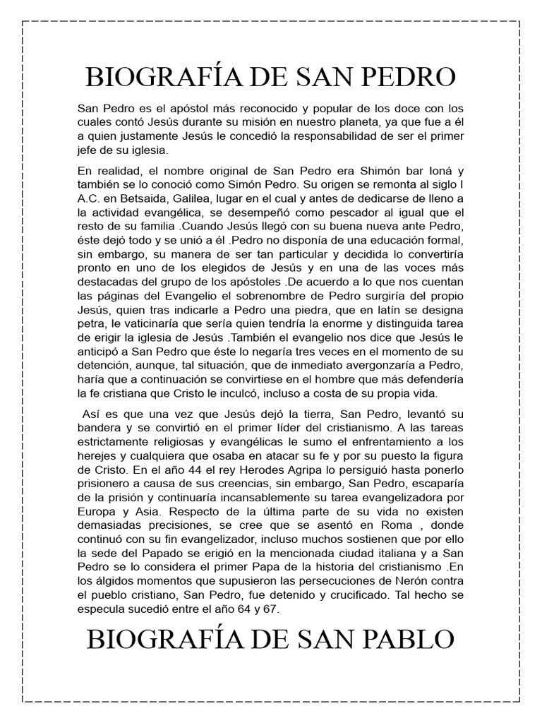 Biografía de San Pedro | PDF | Pablo el apóstol | San Pedro Biografía de San Pedro | PDF | Pablo el apóstol | San Pedro