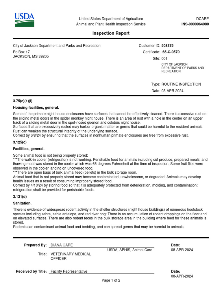 Jackson Zoo Inspection | PDF | Zoology