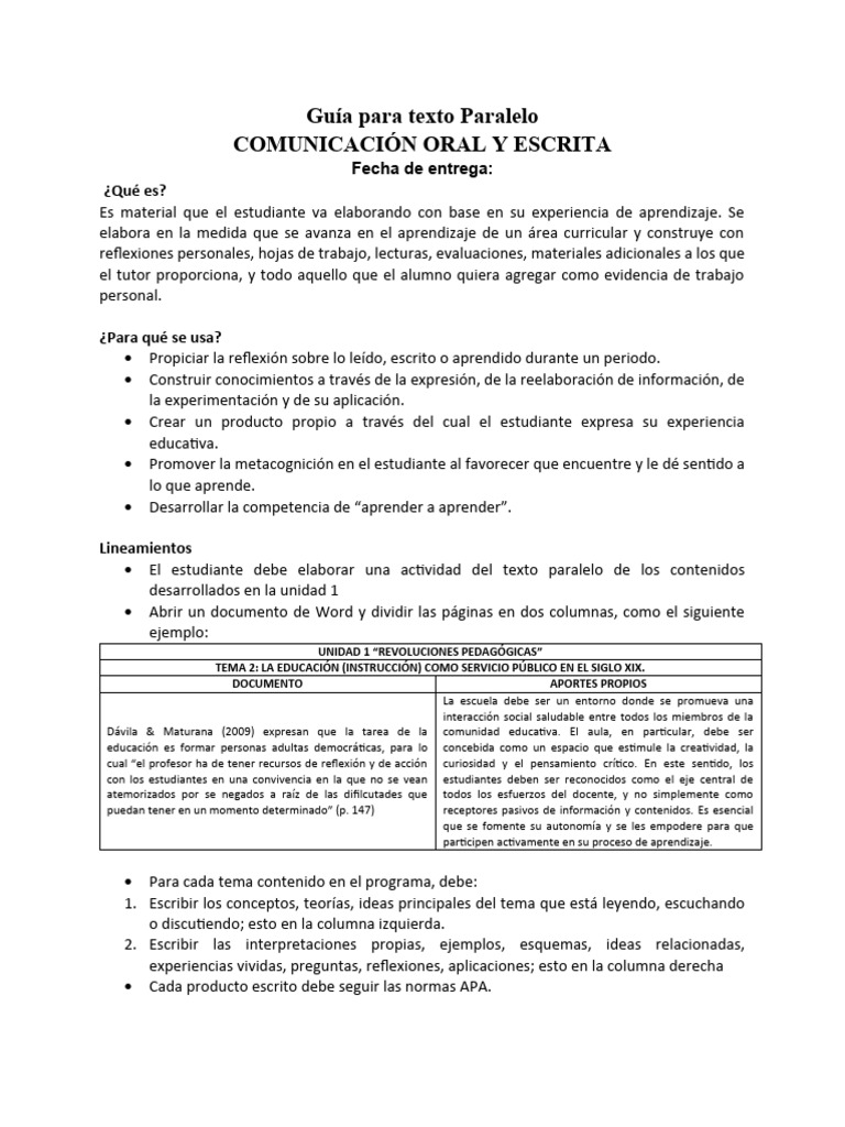 Guia para Texto Paralelo | PDF | Aprendizaje | Evaluación