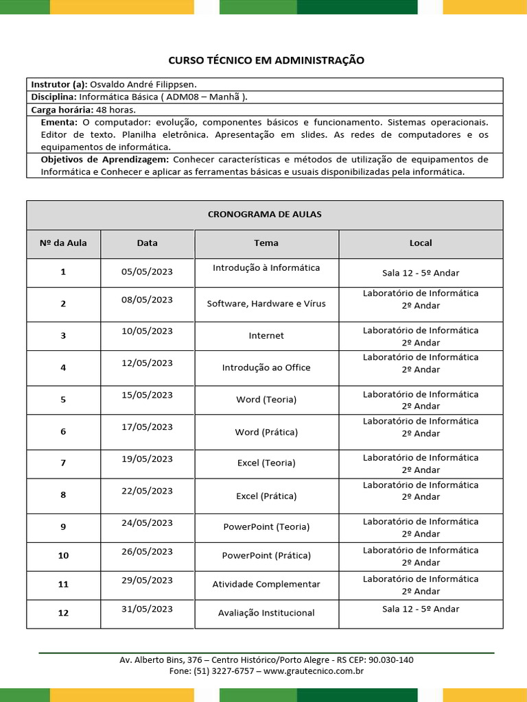 Cronograma - Inform Tica B Sica - ADM08 - M | PDF | Microsoft Excel | Engenharia de Software