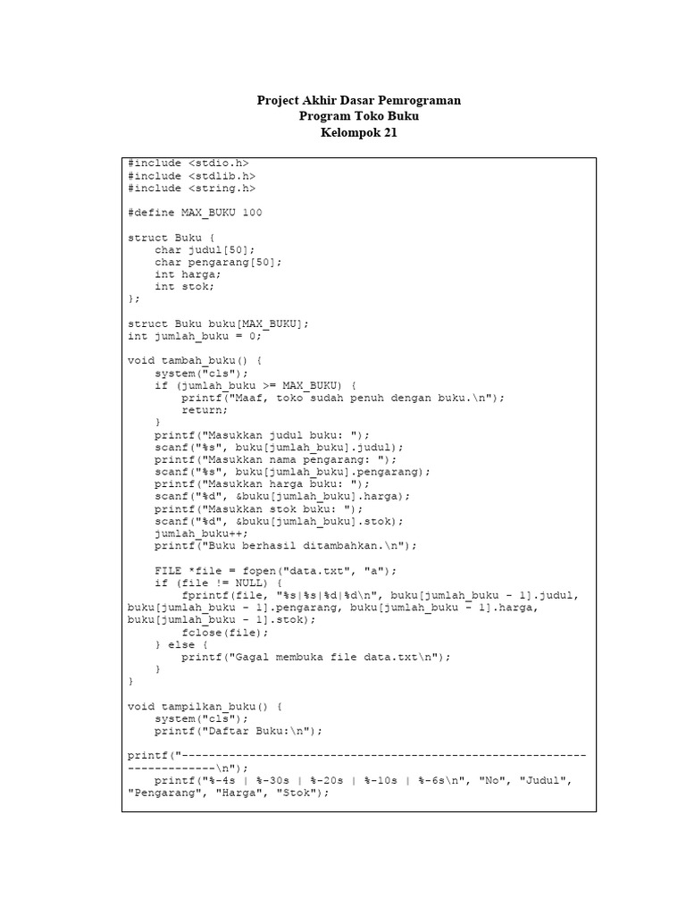 Project Akhir Dasar Pemrograman | PDF | Komputer