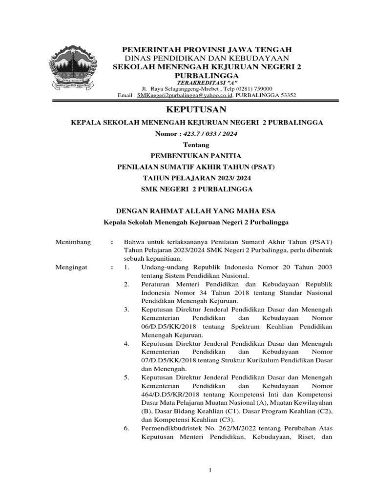 SK Panitia Psat 2024 Fix | PDF