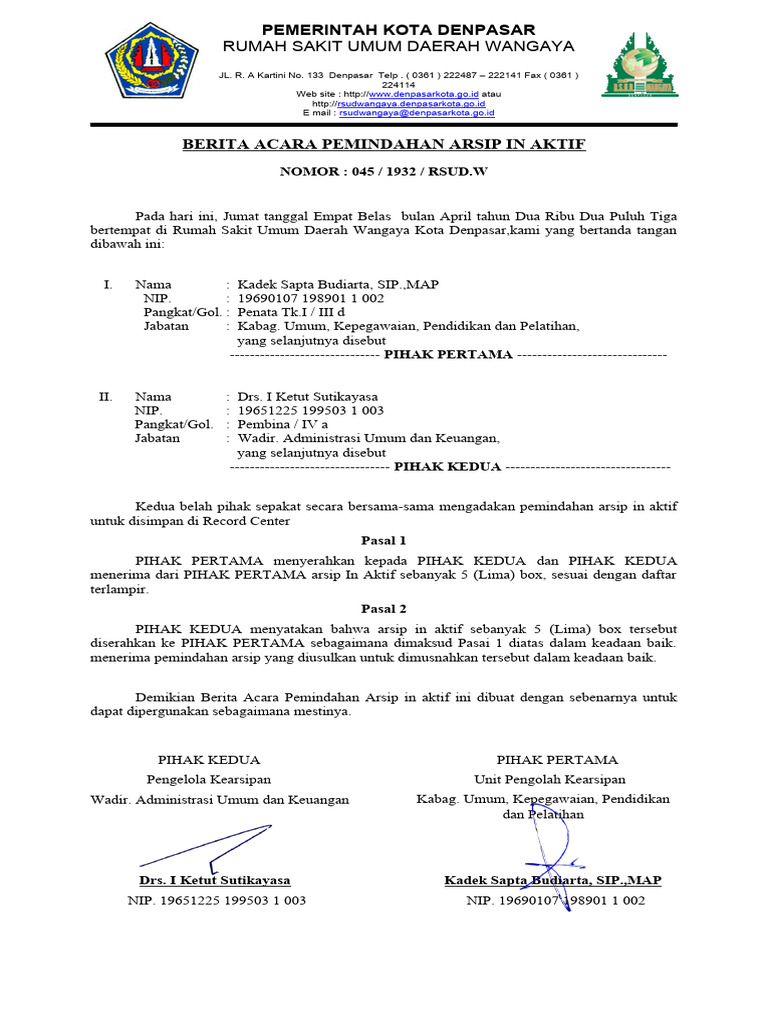 BERITA ACARA Pemindahan Arsip in Aktif | PDF