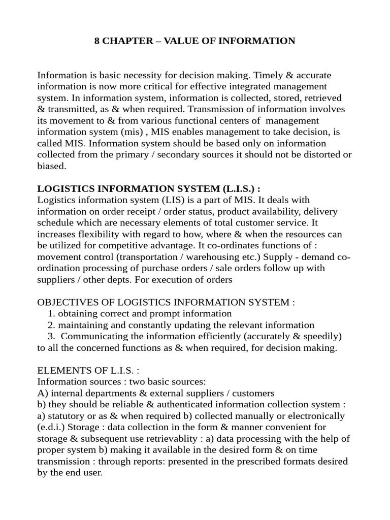 Importance of Logistics Information Systems | PDF | Logistics | Supply ...