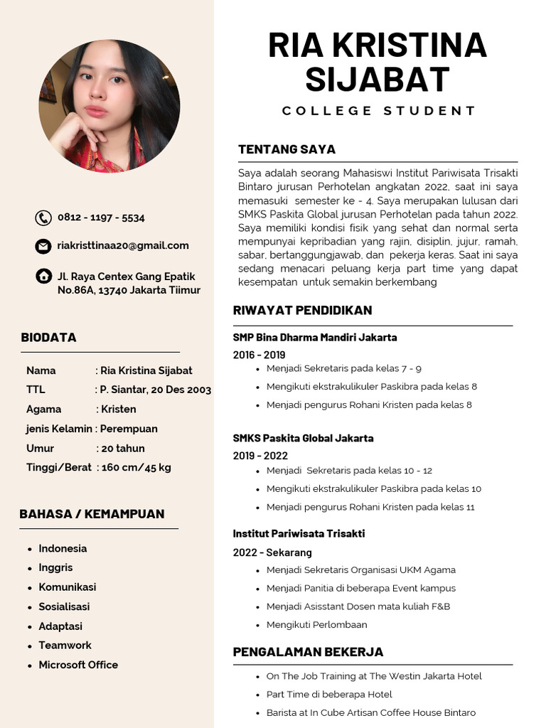CV Ria Kristina Sijabat New | PDF
