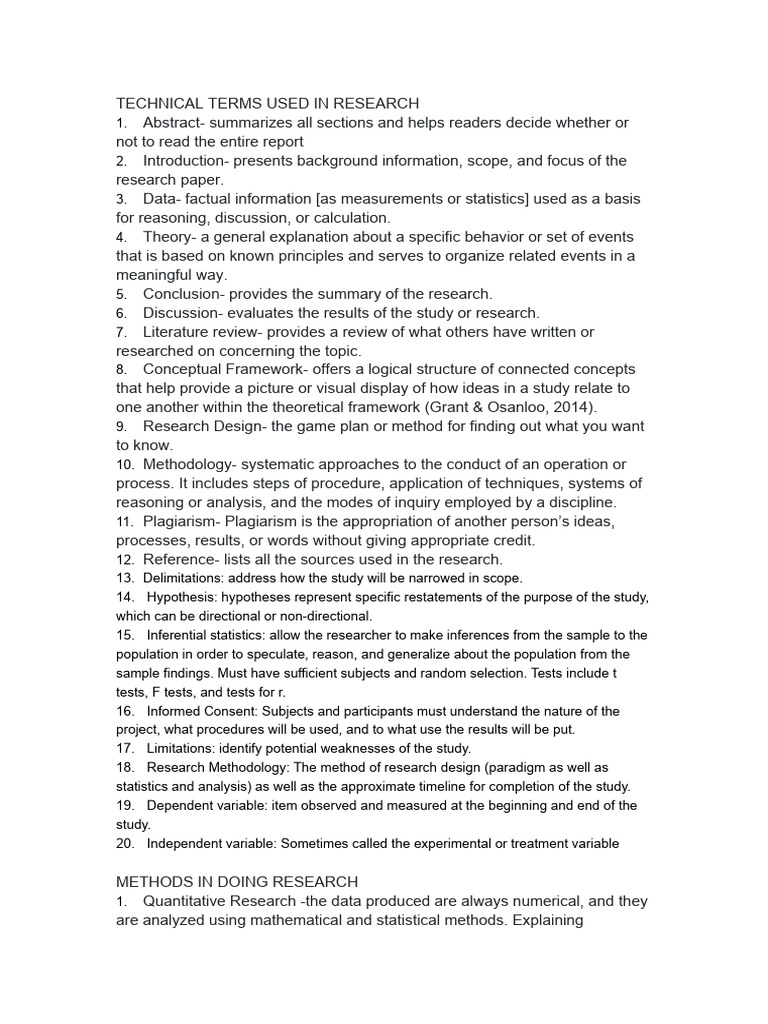 Technical Terms | PDF | Methodology | Statistics