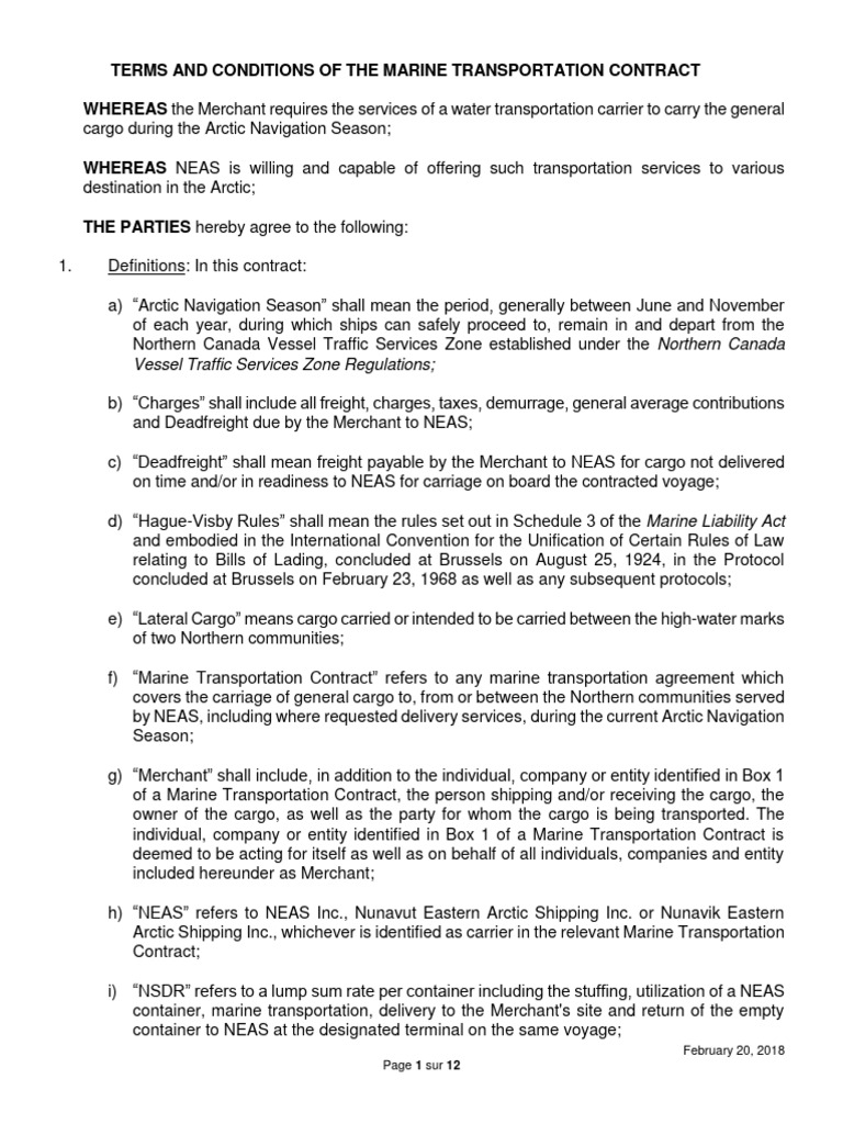 NEAS Marine Transport Contract | PDF | Cargo | Dangerous Goods