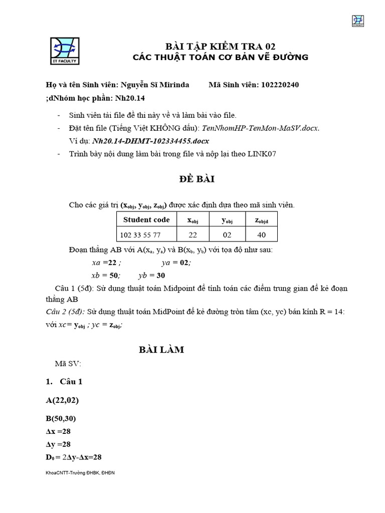 LabDHMT Bai Tap Kiem Tra 02 - ThuatToanCoBanVeDuong | PDF