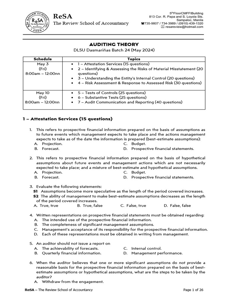 Auditing Theory Material For DLSU Dasma - Batch 24 - Students (0524) | Download Free PDF ...