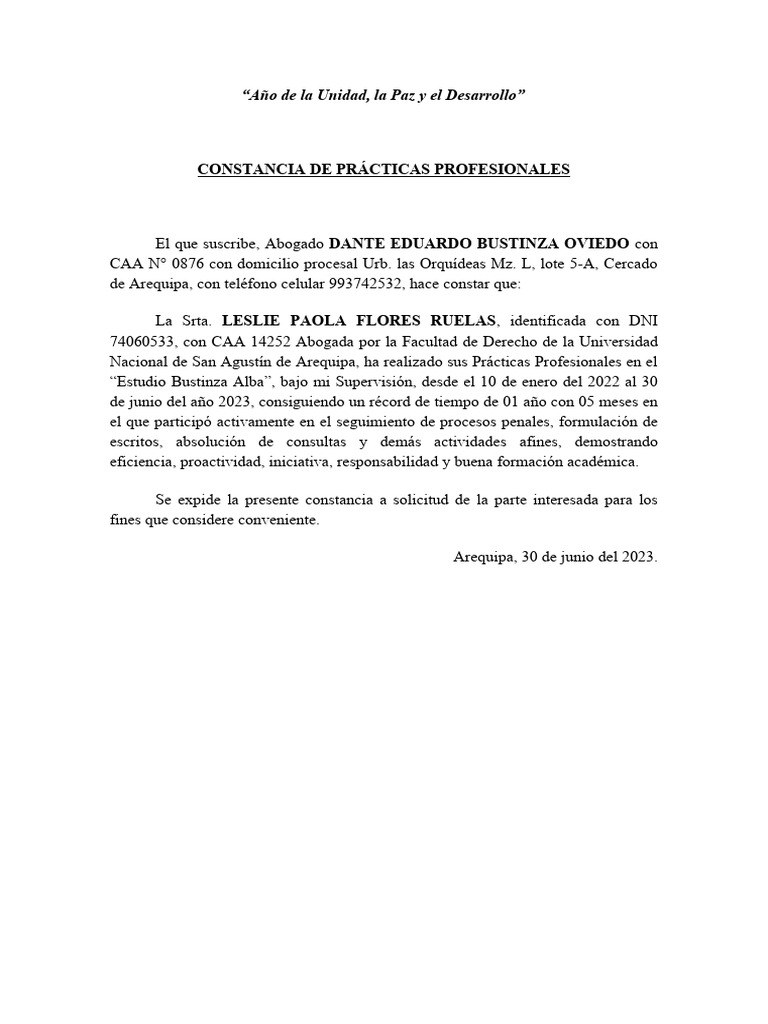 Constancia de Practicas Profesionales Modelo | PDF