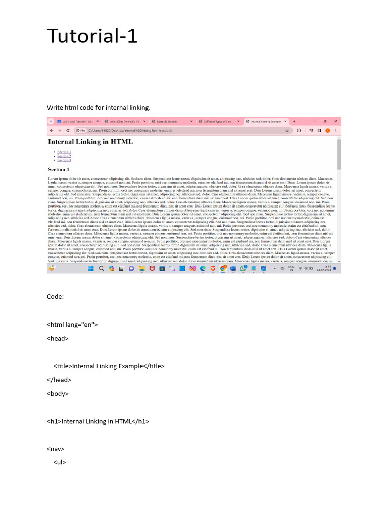 Write HTML Code For Internal Linking | PDF