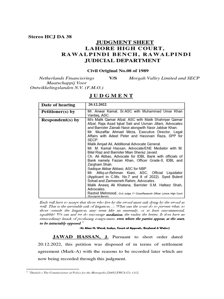LHC Company Judge Case | PDF | Mediation | Alternative Dispute Resolution