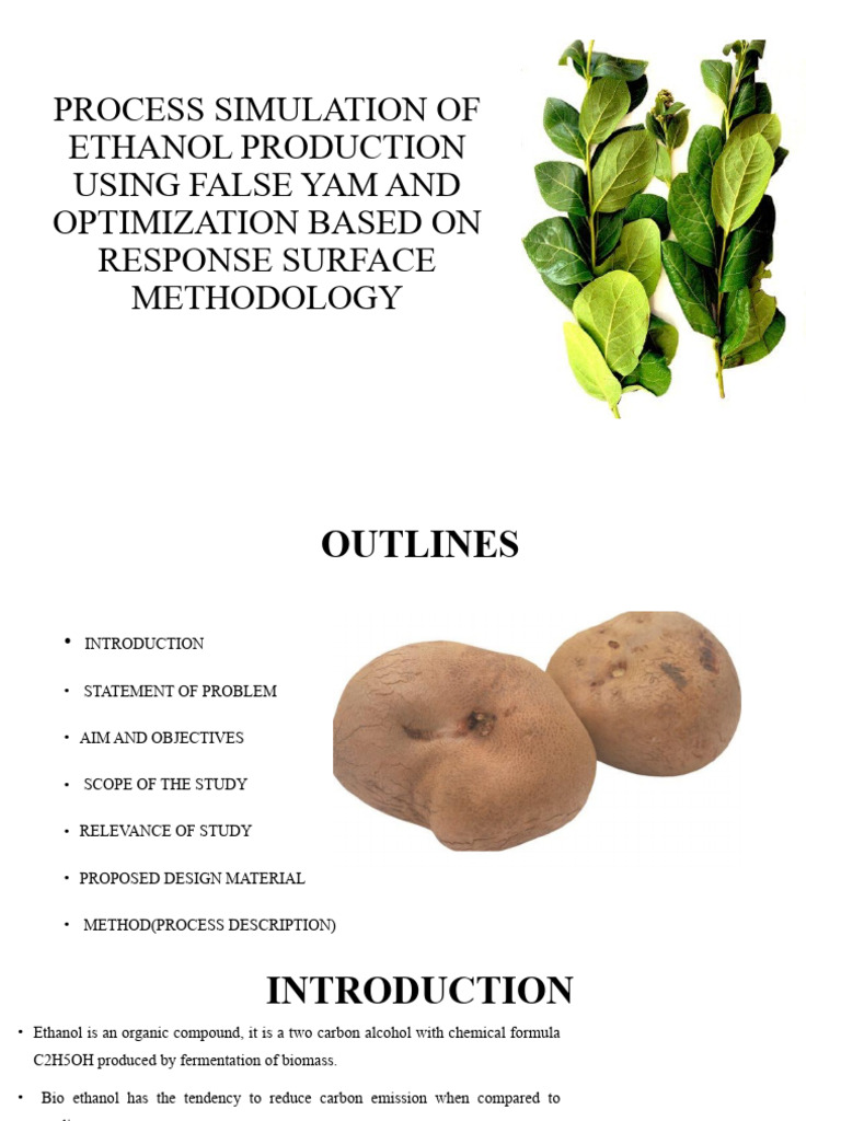 Ethanolic Composition of False Yam Derivatives and Its Extraction Using ...
