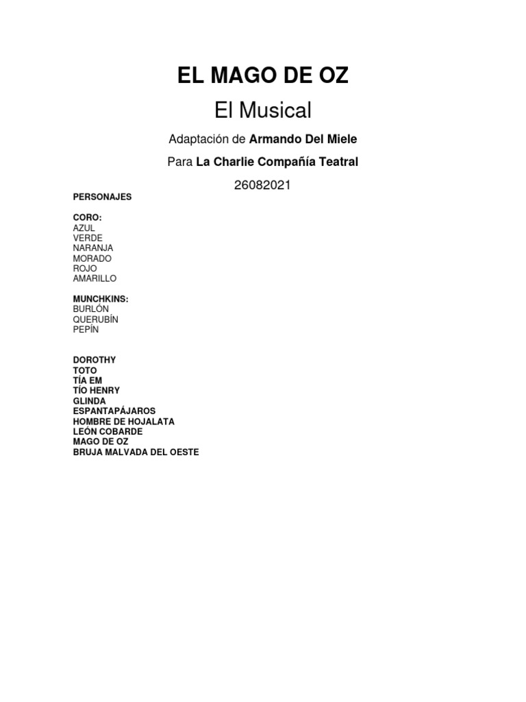 Musical "El Mago de Oz": Guion y Personajes | PDF | Dorothy Gale