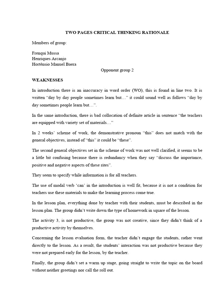 2 Pages Rationale | Download Free PDF | Lesson Plan | Cognition