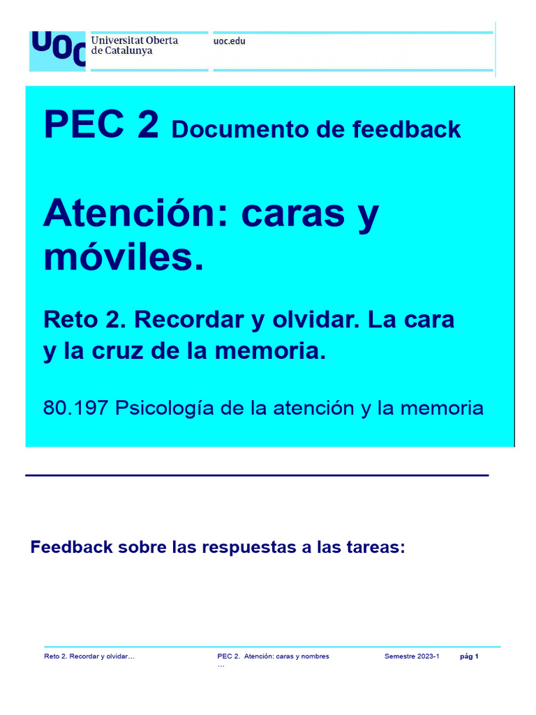 Pec2 20231 Feedback | PDF | Atención | Memoria